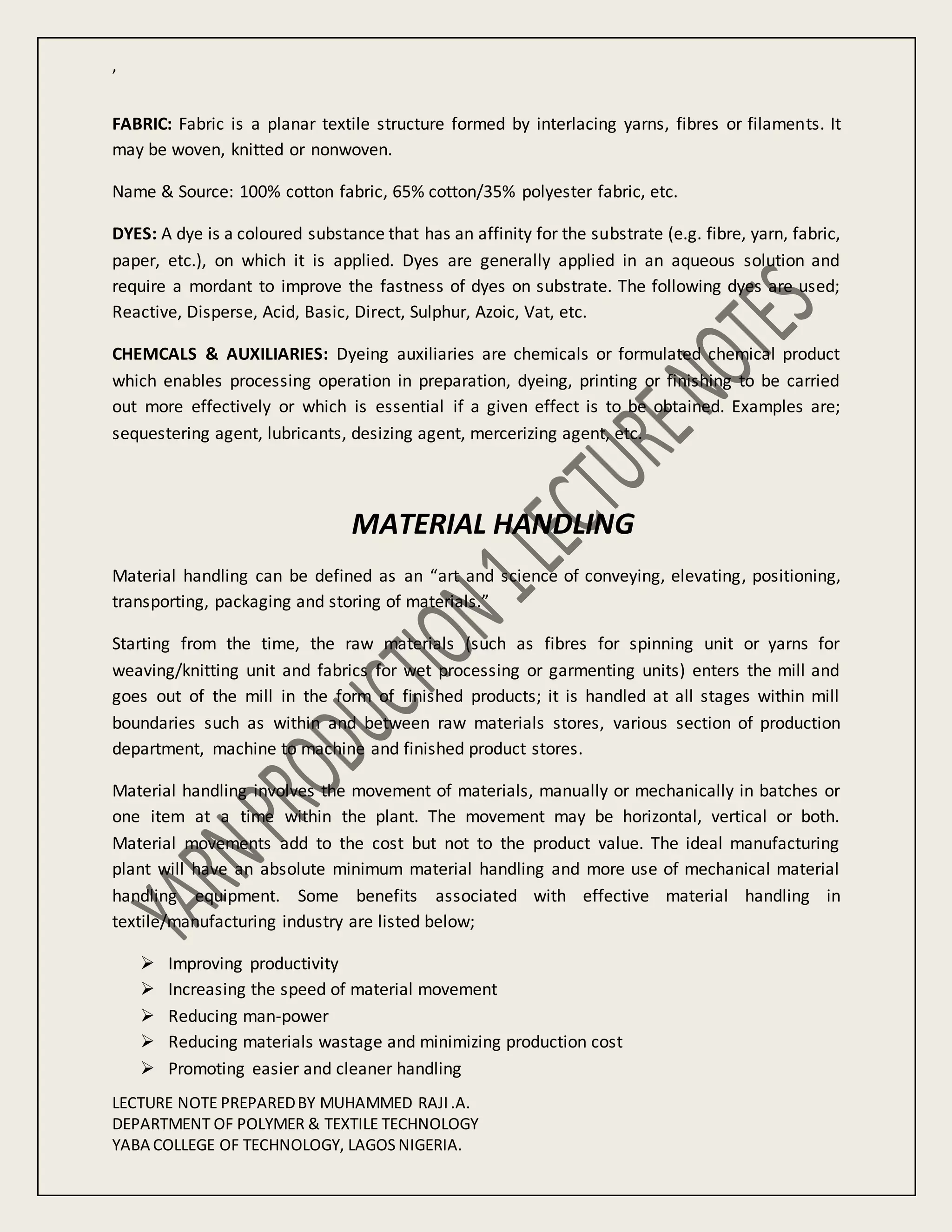 Material handling lecture note | DOCX