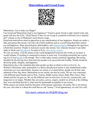 Materialism Essay | PDF