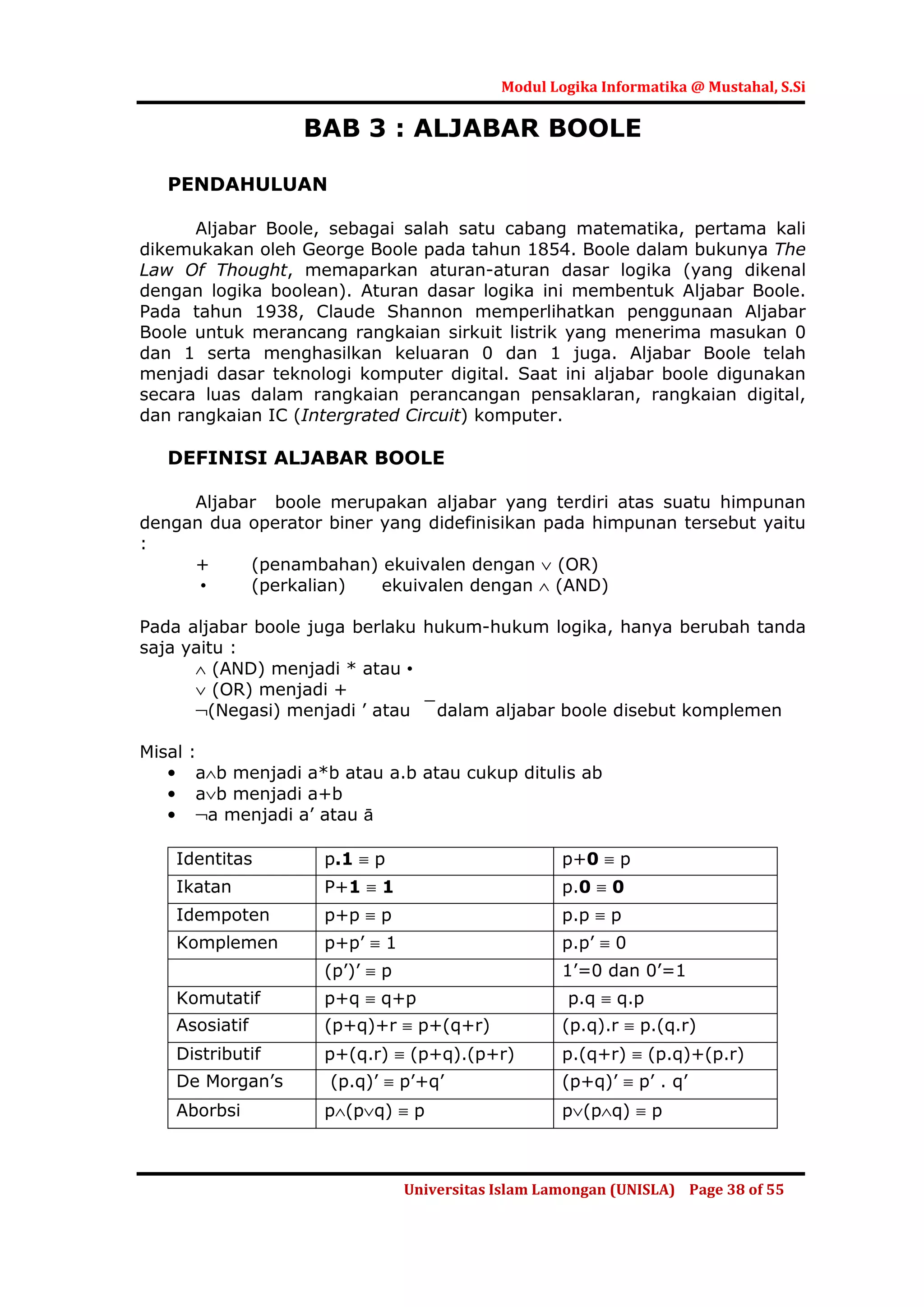 Materi aljabar boolean | PDF