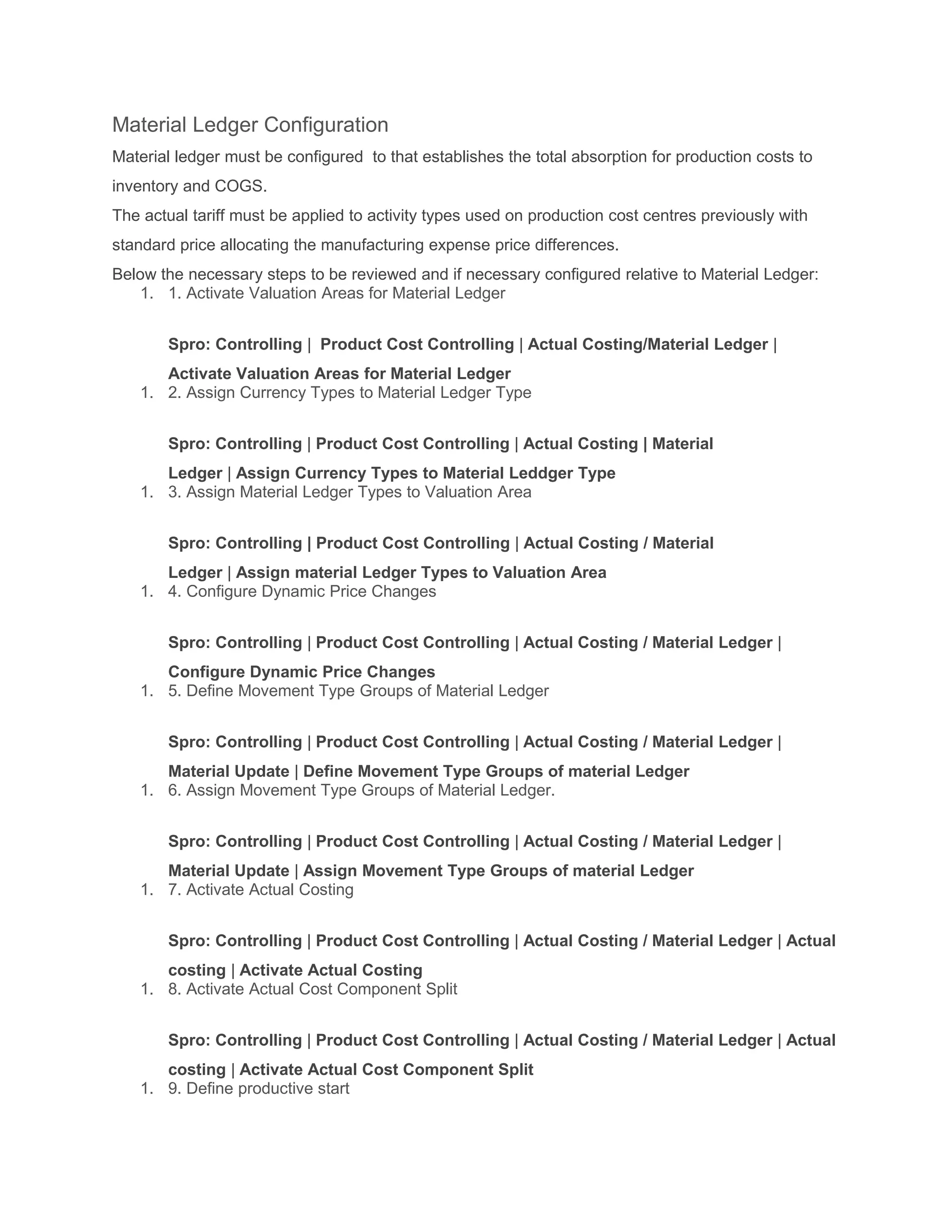 Material ledger configuration | DOC