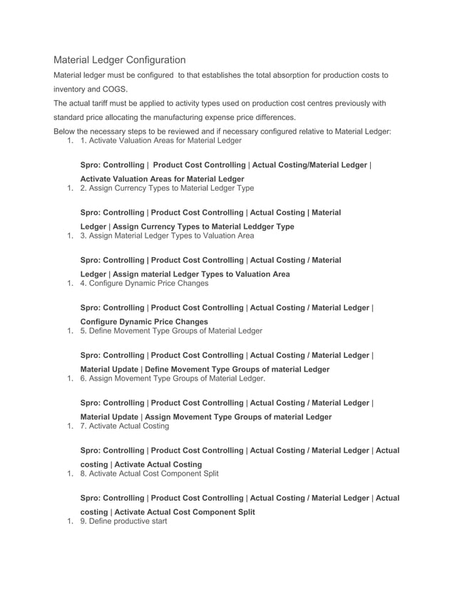 Material ledger configuration | DOC