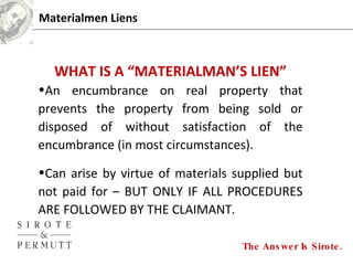 Materialmans Liens Presentation | PPT