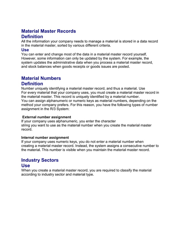SAP Material master general document | DOCX | Business | Business and ...