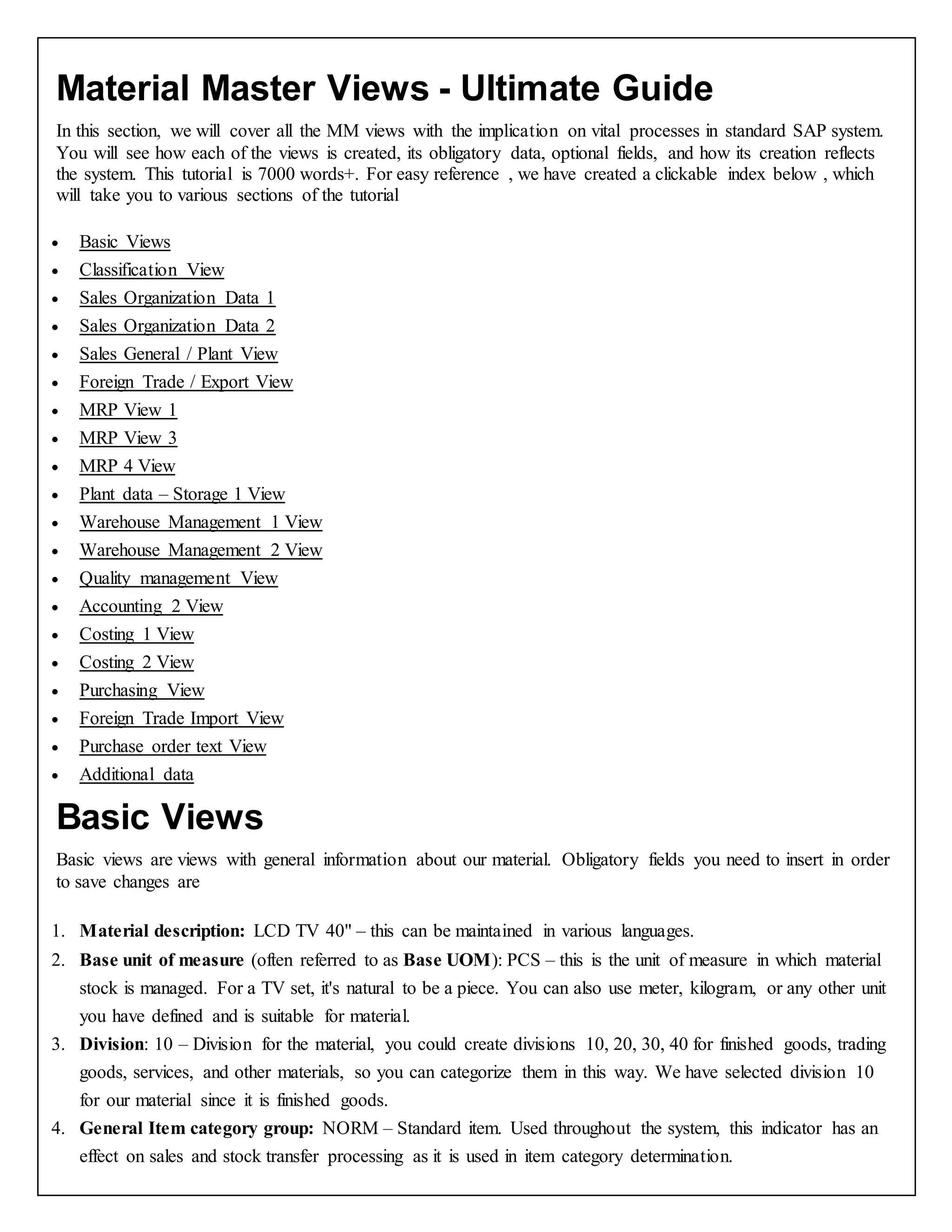 Material master views | DOCX