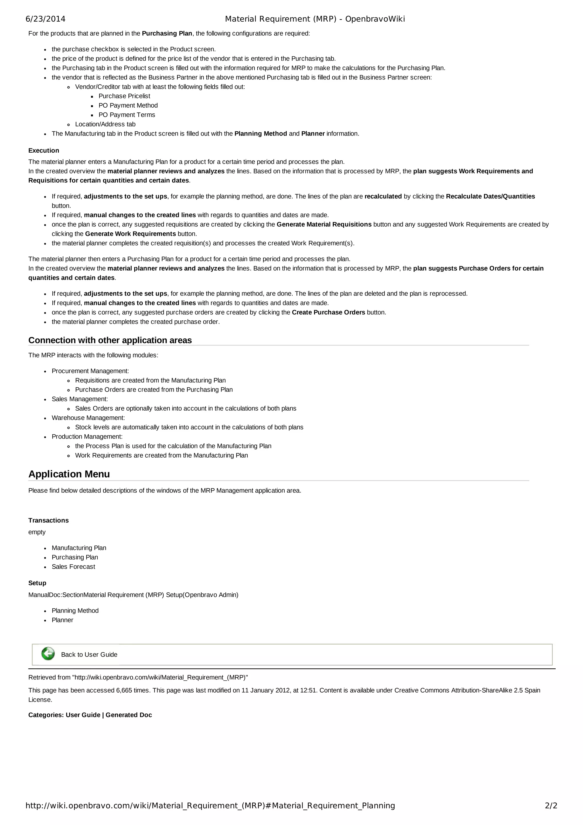 Material requirement Planning (mrp) openbravo | PDF