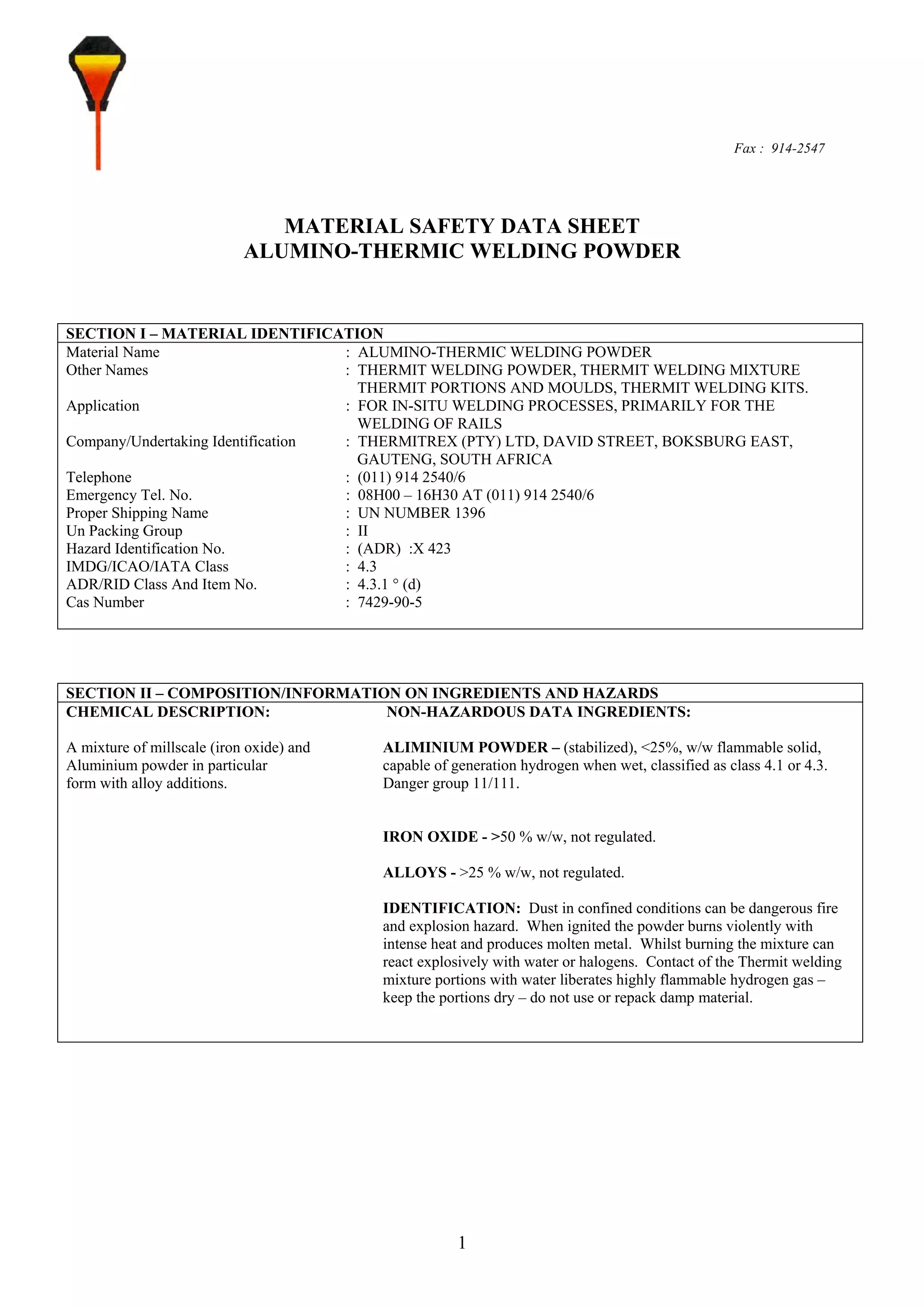 Material Safety Data Sheet Al. Powder | PDF