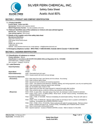 Material Safety Data Sheet ACETIC ACID - Acetic Acid 80% | PDF