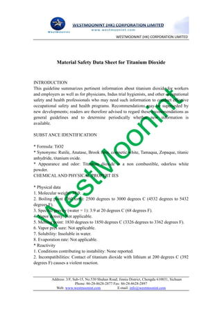 Material safety data sheet for titanium dioxide | PDF | Lung and ...