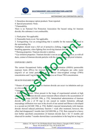 Material safety data sheet for titanium dioxide | PDF | Lung and ...