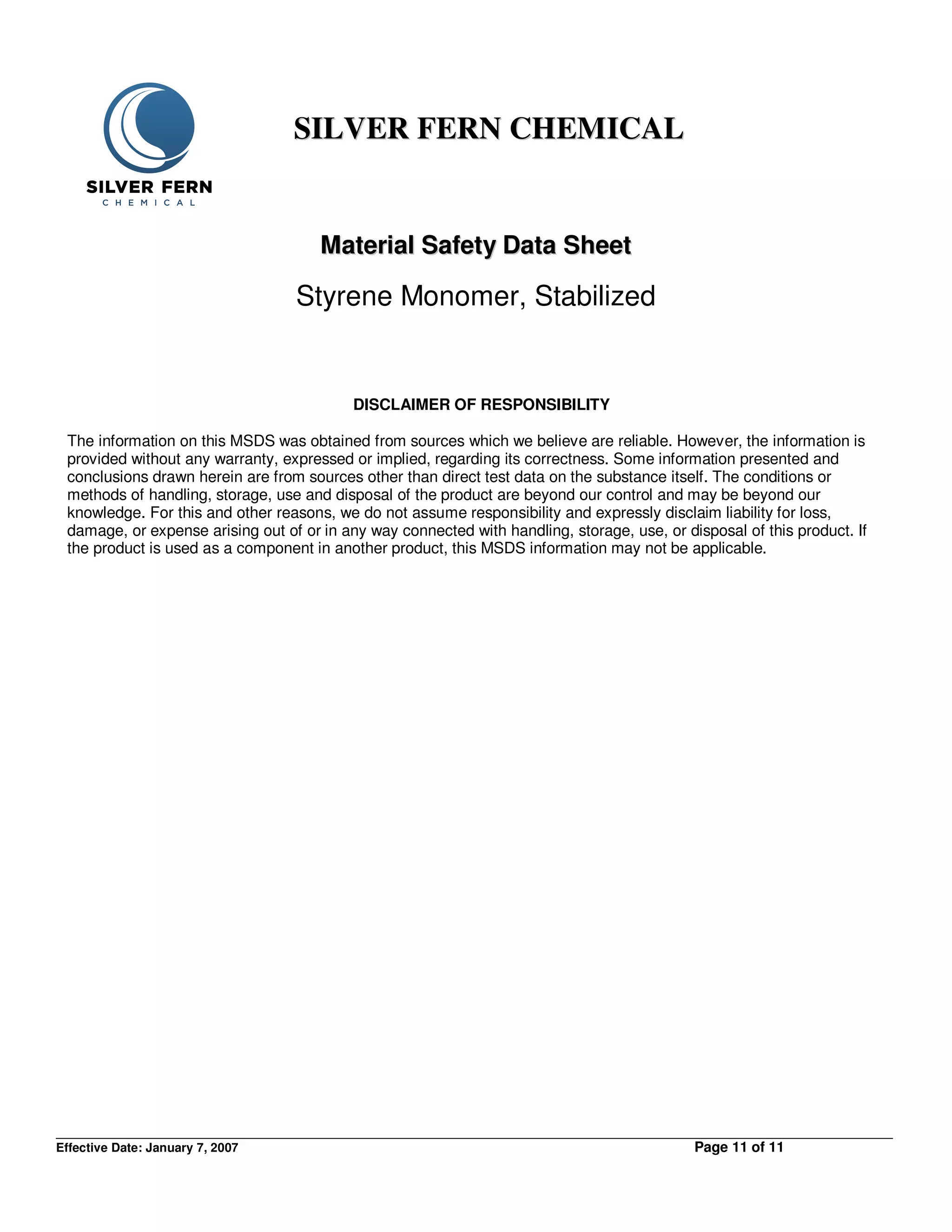 Material safety data sheet of styrene monomer | PDF