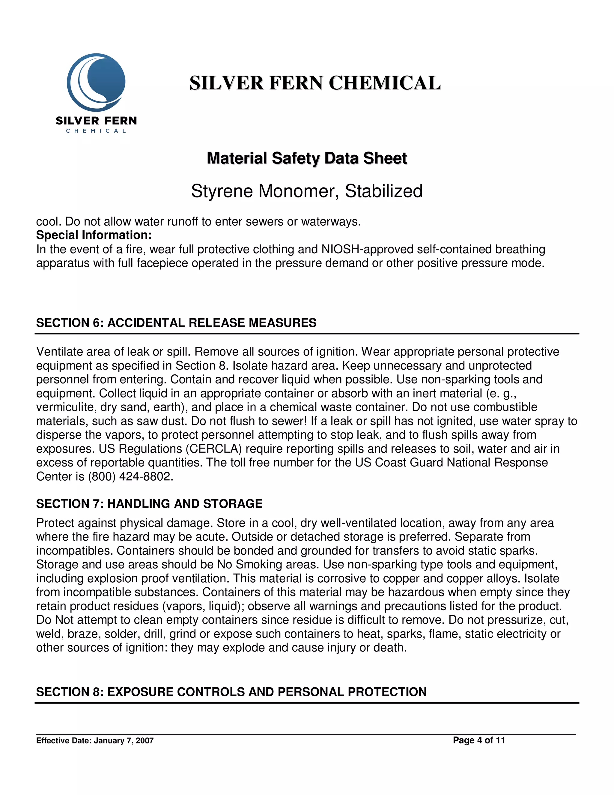Material safety data sheet of styrene monomer | PDF