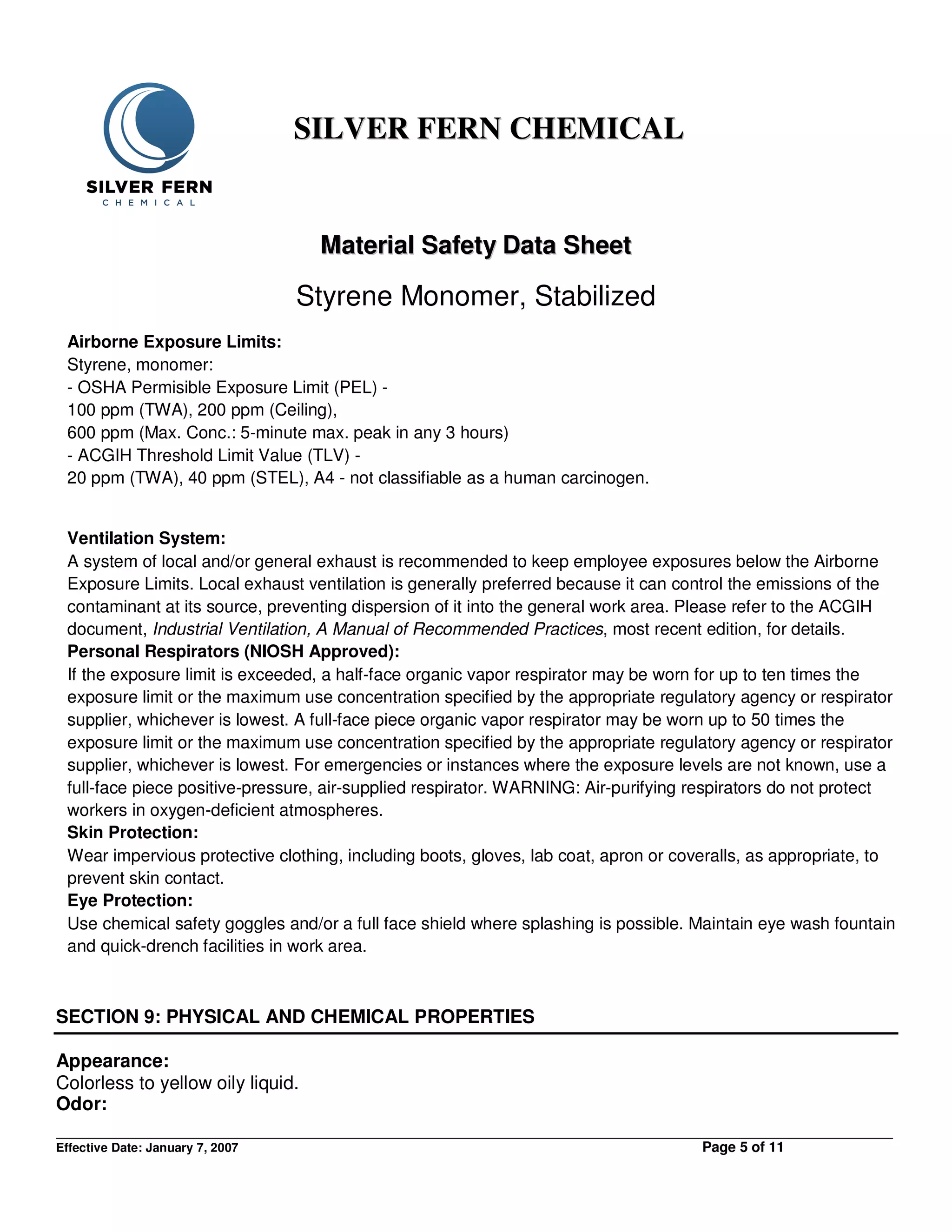 Material safety data sheet of styrene monomer | PDF