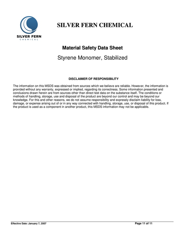 Material safety data sheet of styrene monomer | PDF | First Aid | Injuries