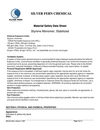 Material safety data sheet of styrene monomer | PDF