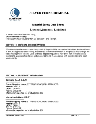 Material safety data sheet of styrene monomer | PDF