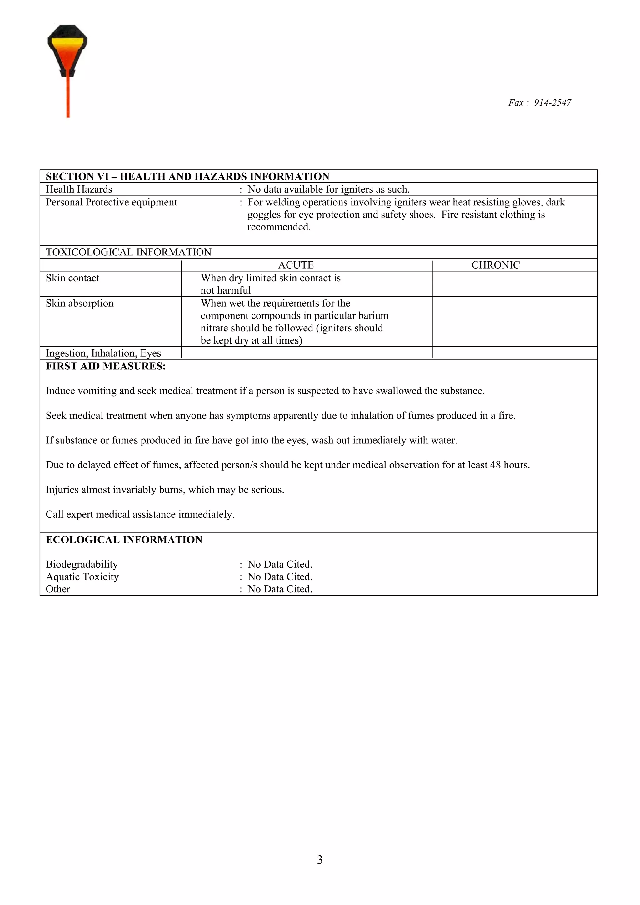 Material Safety Datat Sheet Ignitors 1 | PDF