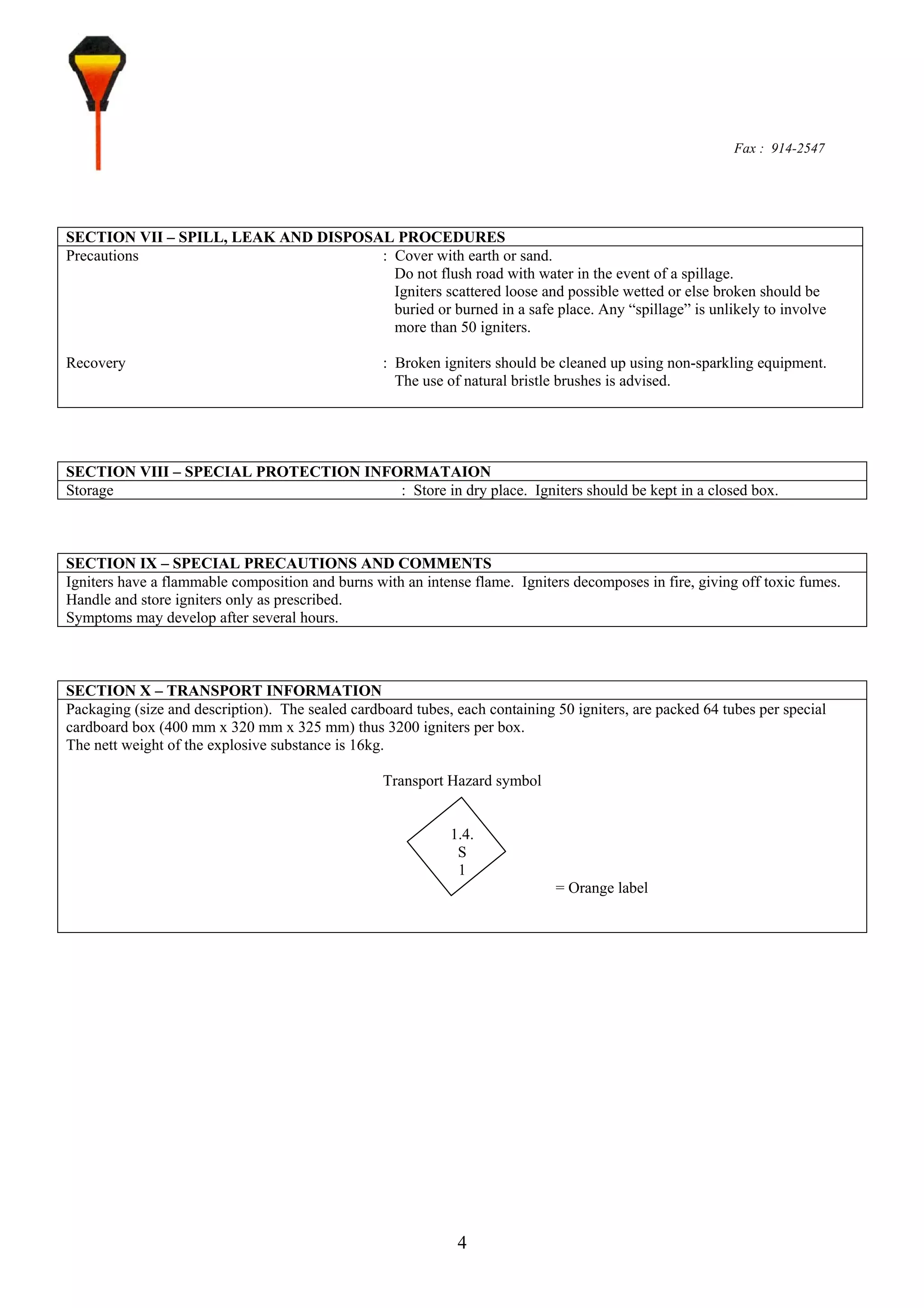 Material Safety Datat Sheet Ignitors 1 | PDF