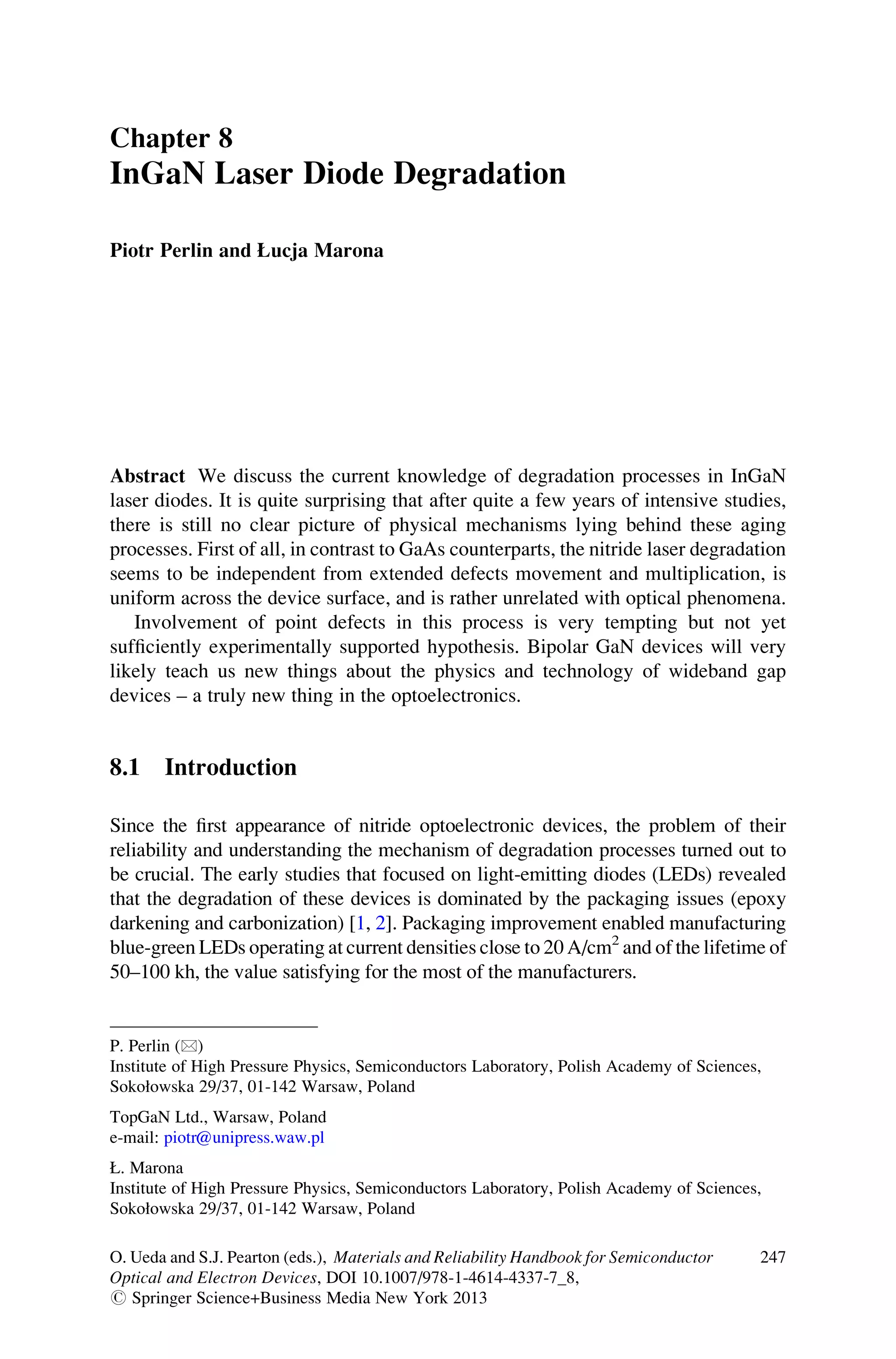Materials and reliability handbook for semiconductor optical and ...