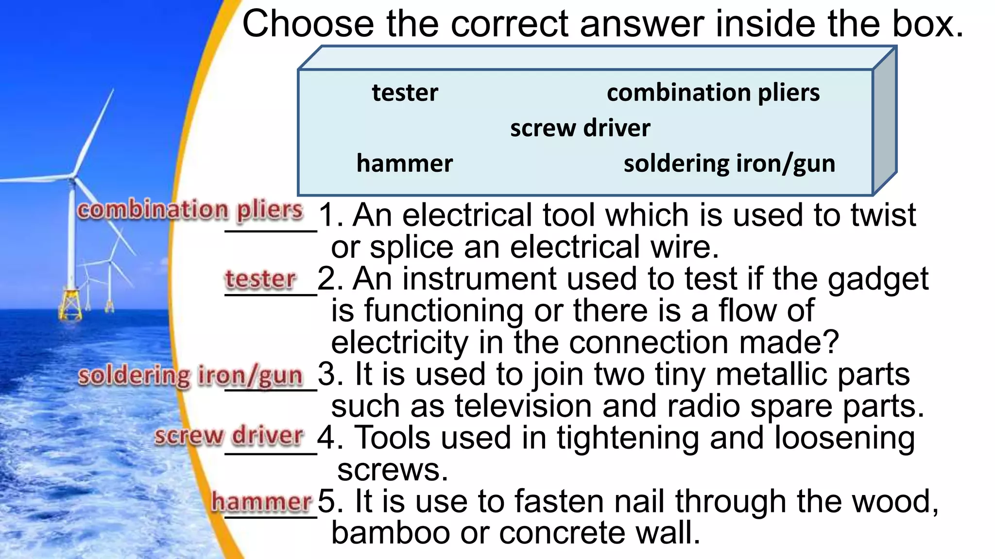 Materials and tools in making electrical gadgets | PPTX
