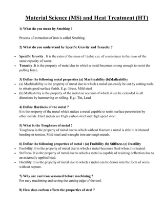 Mechanical Engineering Technical Interview Q & A Material science And ...