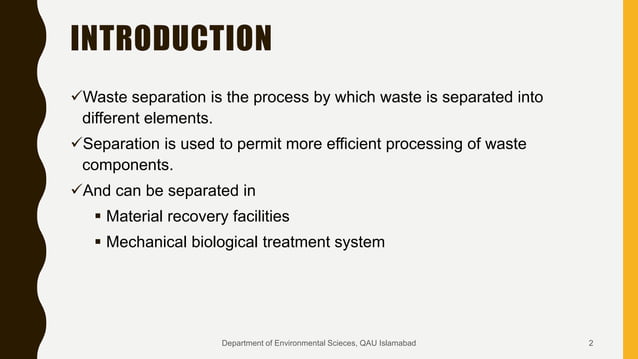 Material separation and processing techniques in waste management (1 ...