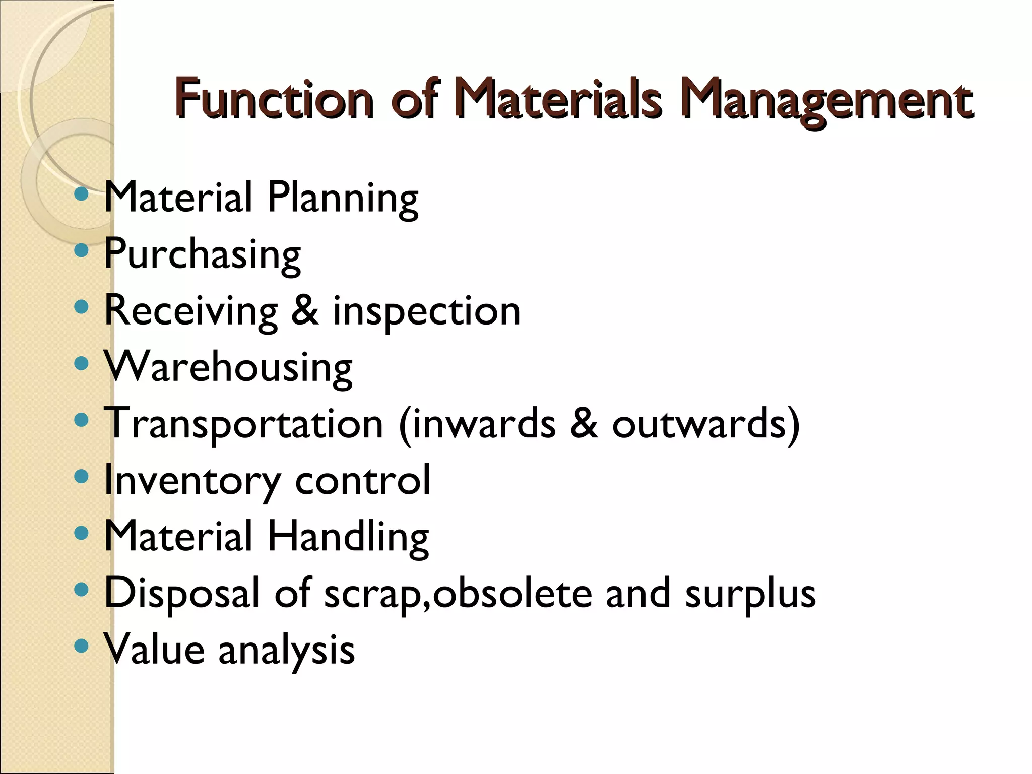 Materials management –objective, scope & function (2) | PPT