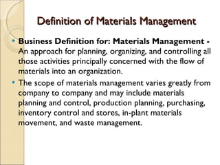 Materials management –objective, scope & function (2) | PPT