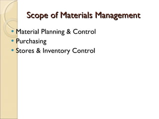 Materials management –objective, scope & function (2) | PPT