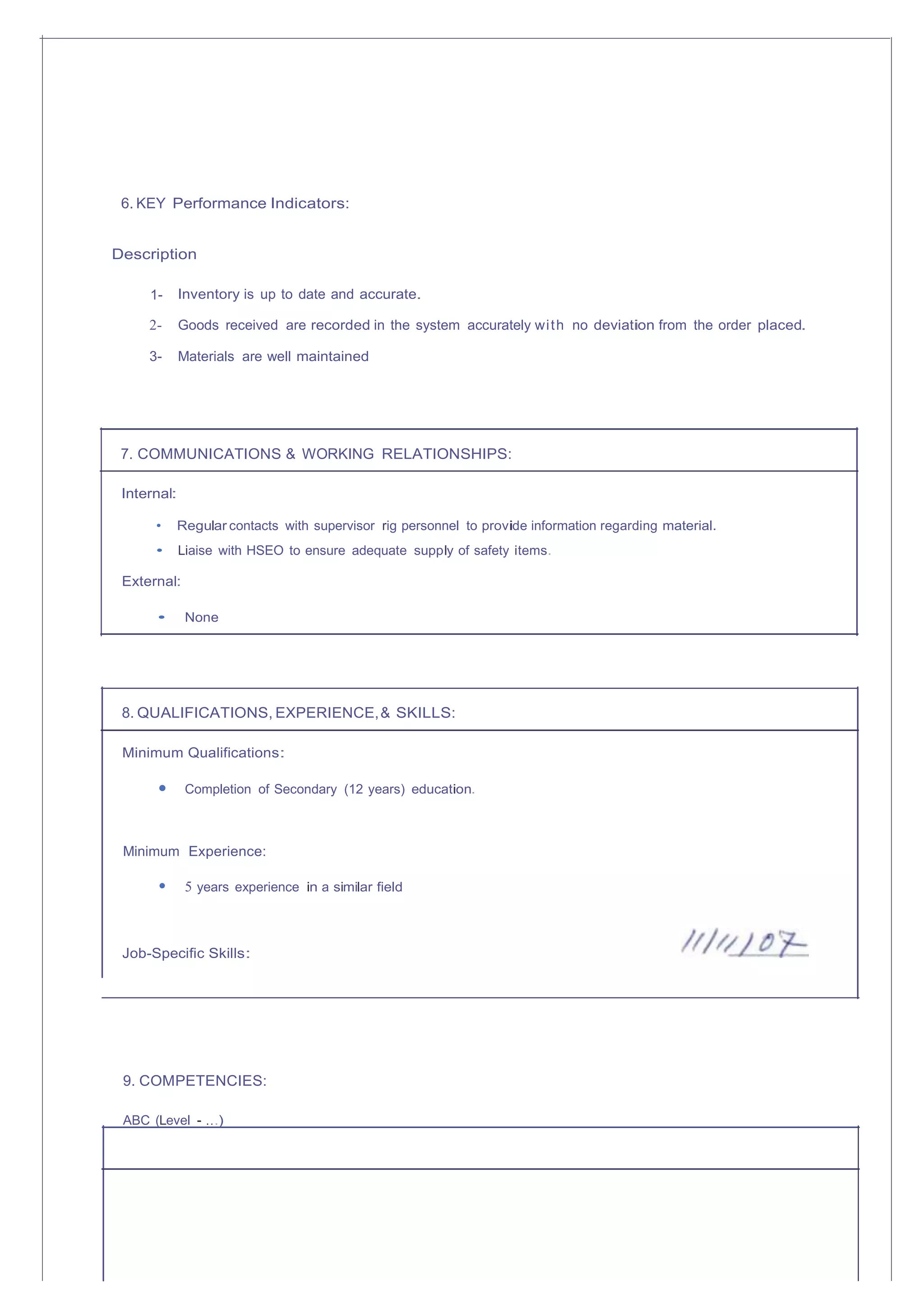 Materials man job spec | DOCX