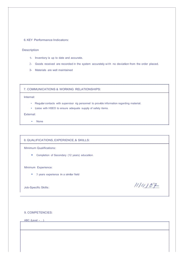 Materials man job spec | DOCX