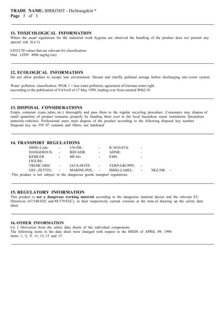 Materials Saftey Data Sheet Birkosit | PDF