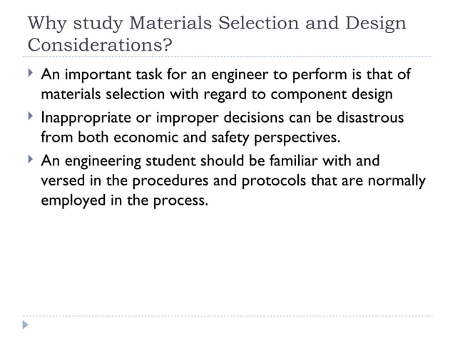 Materials selection and design consideration | PPT
