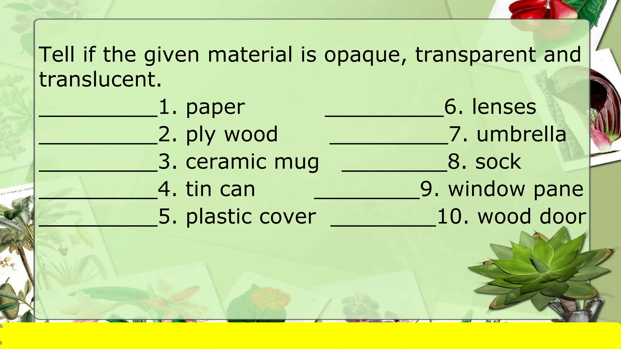 Materials that block absorb transmit light | PPTX