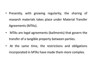 Material Transfer Agreement it's characters | PPTX