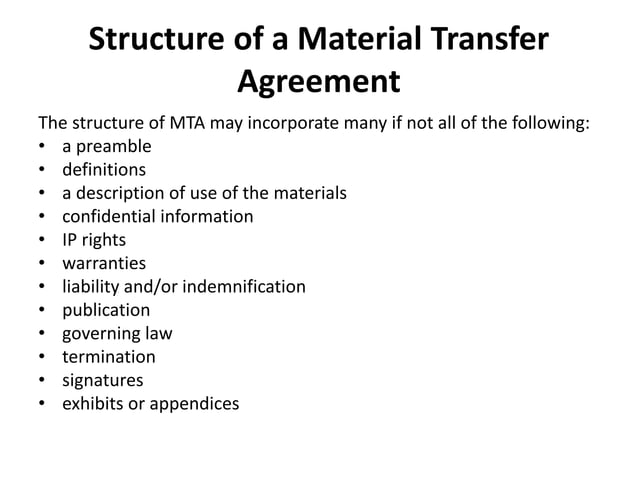 Material Transfer Agreement it's characters | PPTX | Law