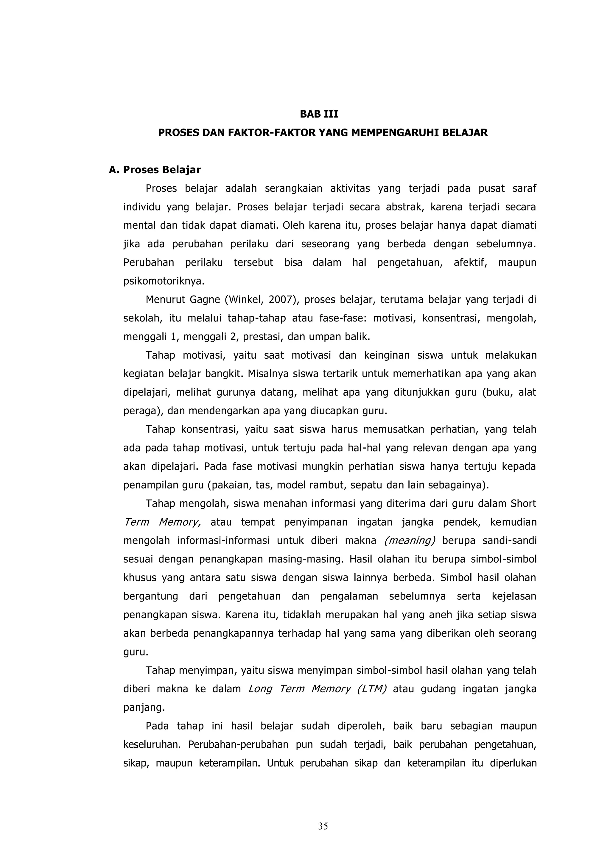 Proses dan Faktor-Faktor yang Mempengaruhi Belajar serta Persepektif Pembelajaran | PDF