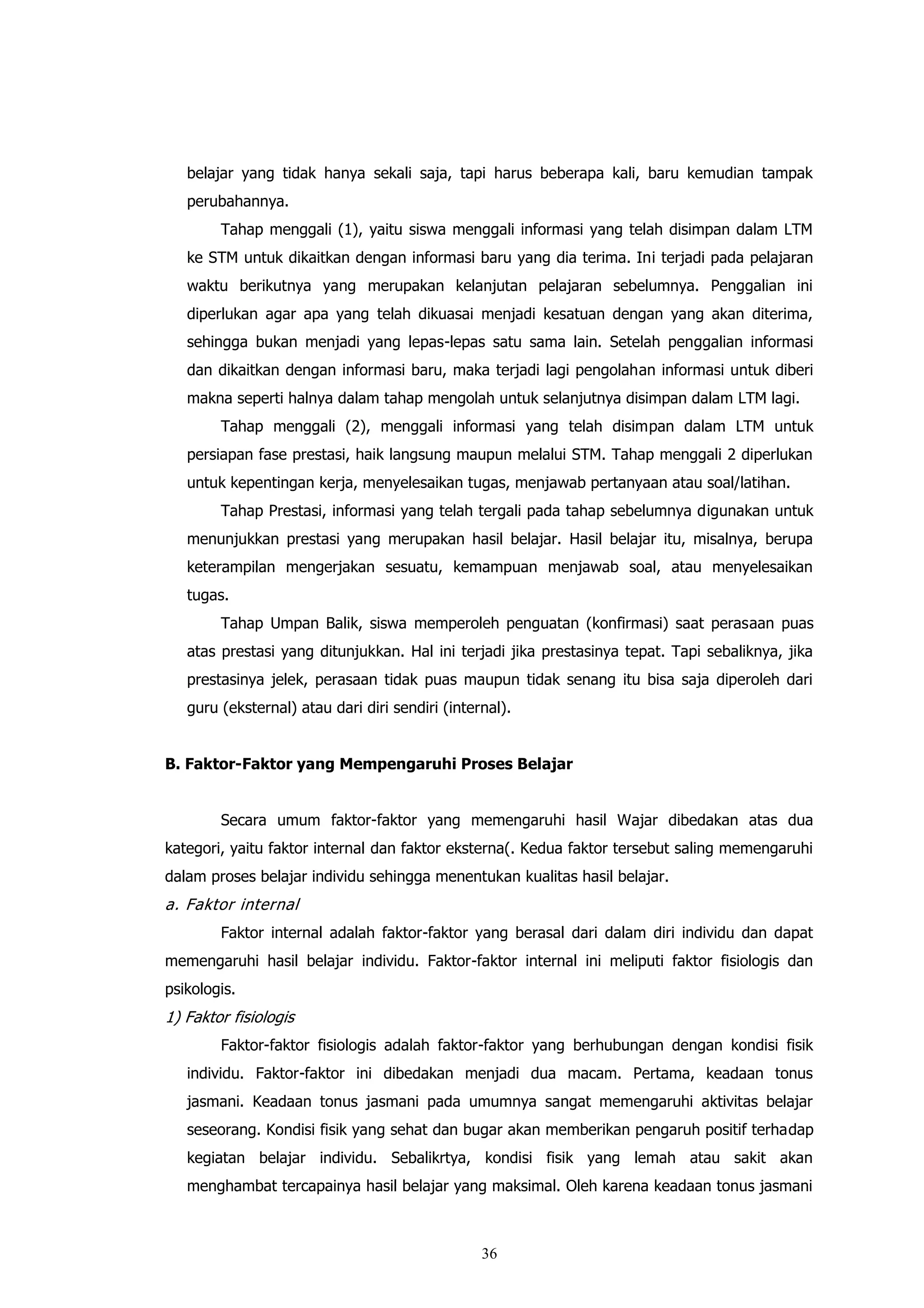 Proses dan Faktor-Faktor yang Mempengaruhi Belajar serta Persepektif Pembelajaran | PDF