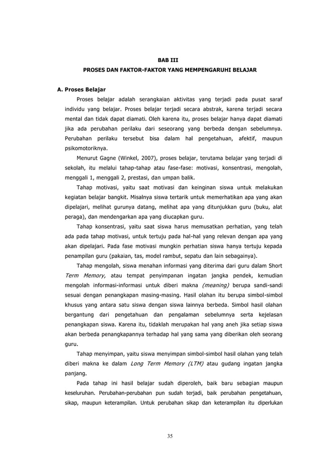 Proses dan Faktor-Faktor yang Mempengaruhi Belajar serta Persepektif Pembelajaran | PDF