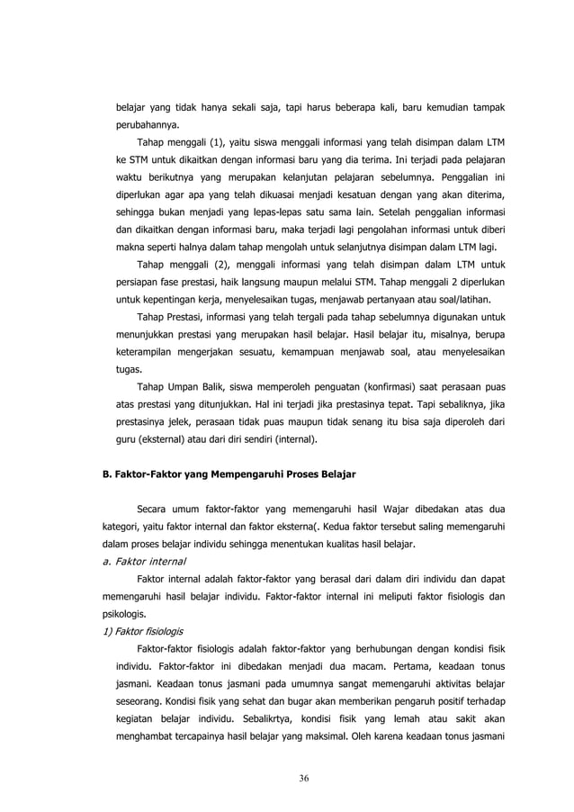 Proses dan Faktor-Faktor yang Mempengaruhi Belajar serta Persepektif Pembelajaran | PDF