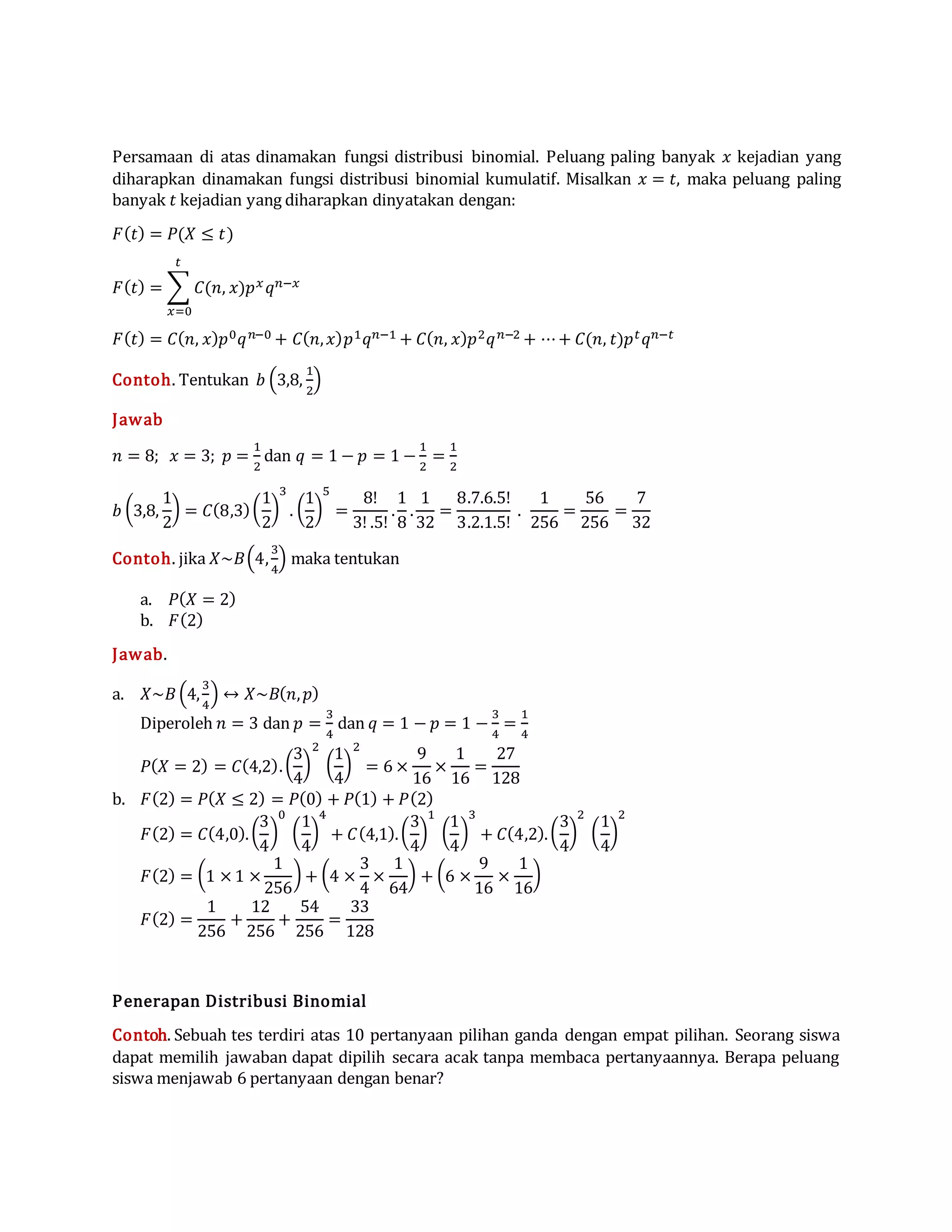 Distribusi Peluang Binomial | PDF