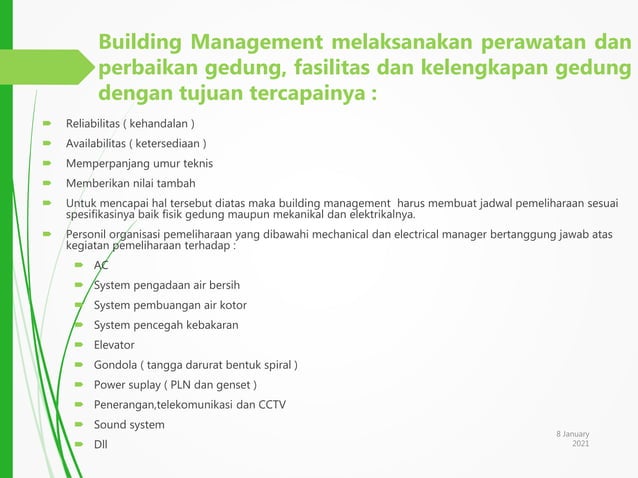 Manajemen Perawatan Bangunan Gedung dan Fasilitas | PPTX
