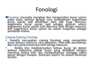 Materi fonologi bahasa indonesia | PPTX
