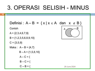 MATERI HIMPUNAN, OPERASI HIMPUNAN DAN JENIS-JENIS HIMPUNAN.ppt