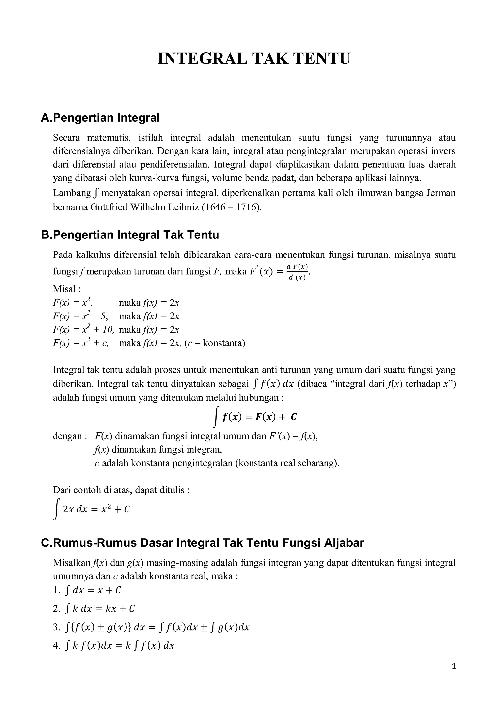Materi integral tak tentu | PDF