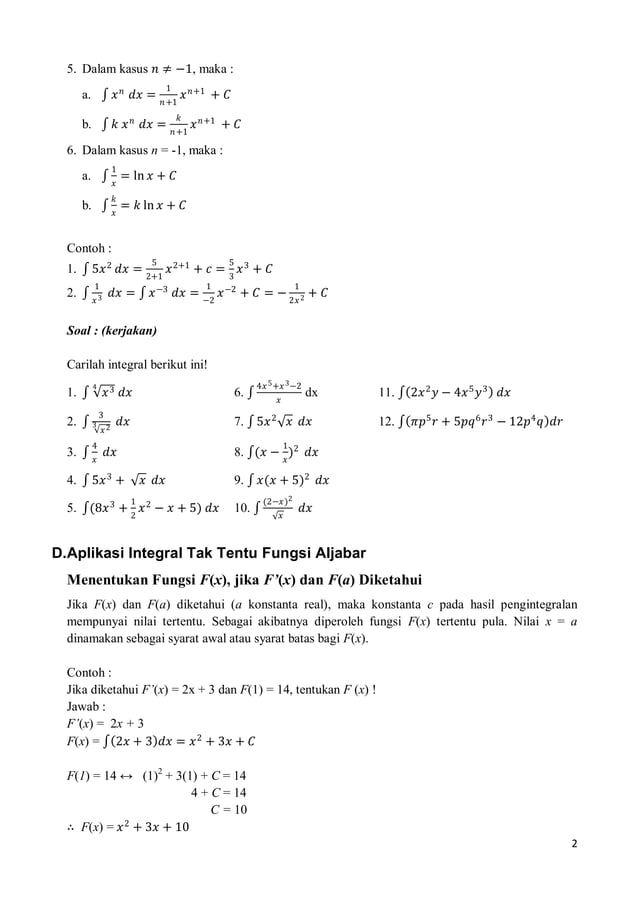 Materi integral tak tentu | PDF