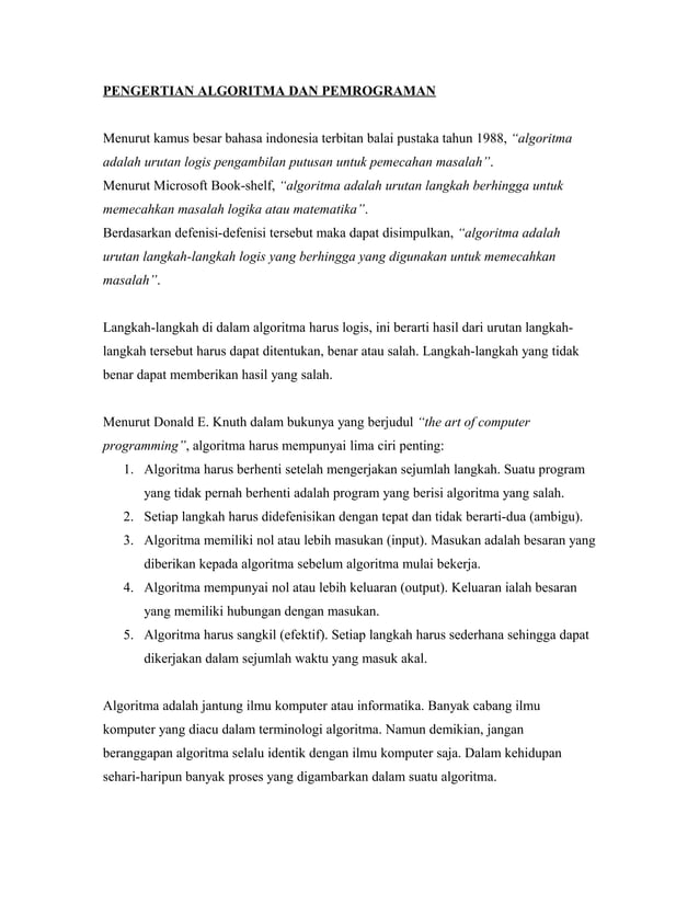 PENGERTIAN ALGORITMA DAN PEMROGRAMAN | PDF