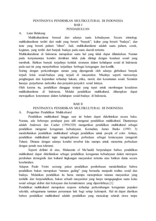 Materi kelompok 5 pentingnya pendidikan multikultural di indonesia | PDF