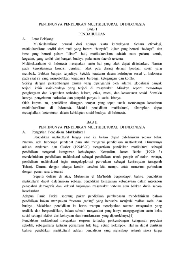 Materi kelompok 5 pentingnya pendidikan multikultural di indonesia | PDF