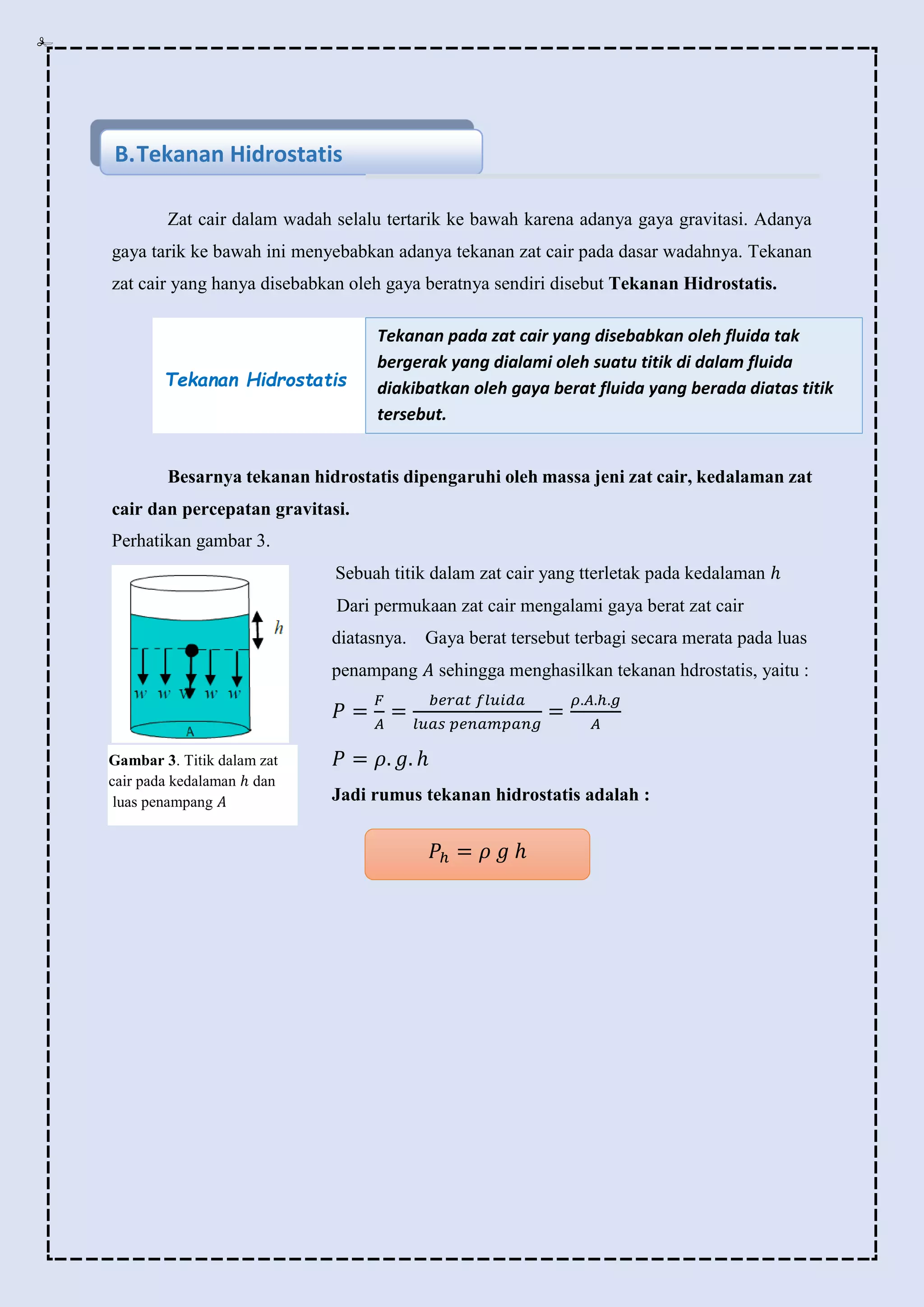 MATERI FLUIDA STATIS (TEKANAN HIDROSTATIS, HUKUM PASCAL, DAN HUKUM ...
