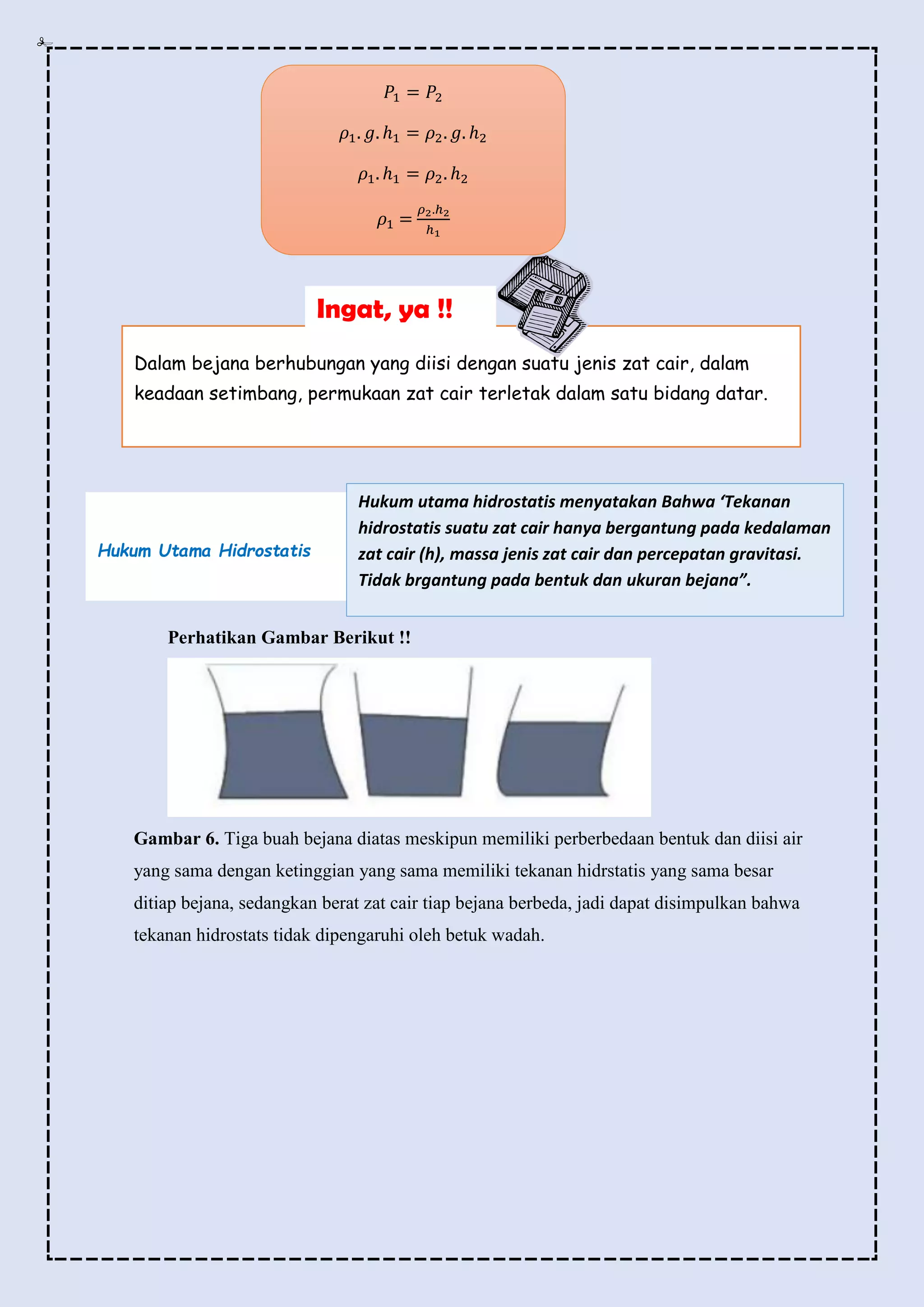 MATERI FLUIDA STATIS (TEKANAN HIDROSTATIS, HUKUM PASCAL, DAN HUKUM ARCHIMEDES) | PDF